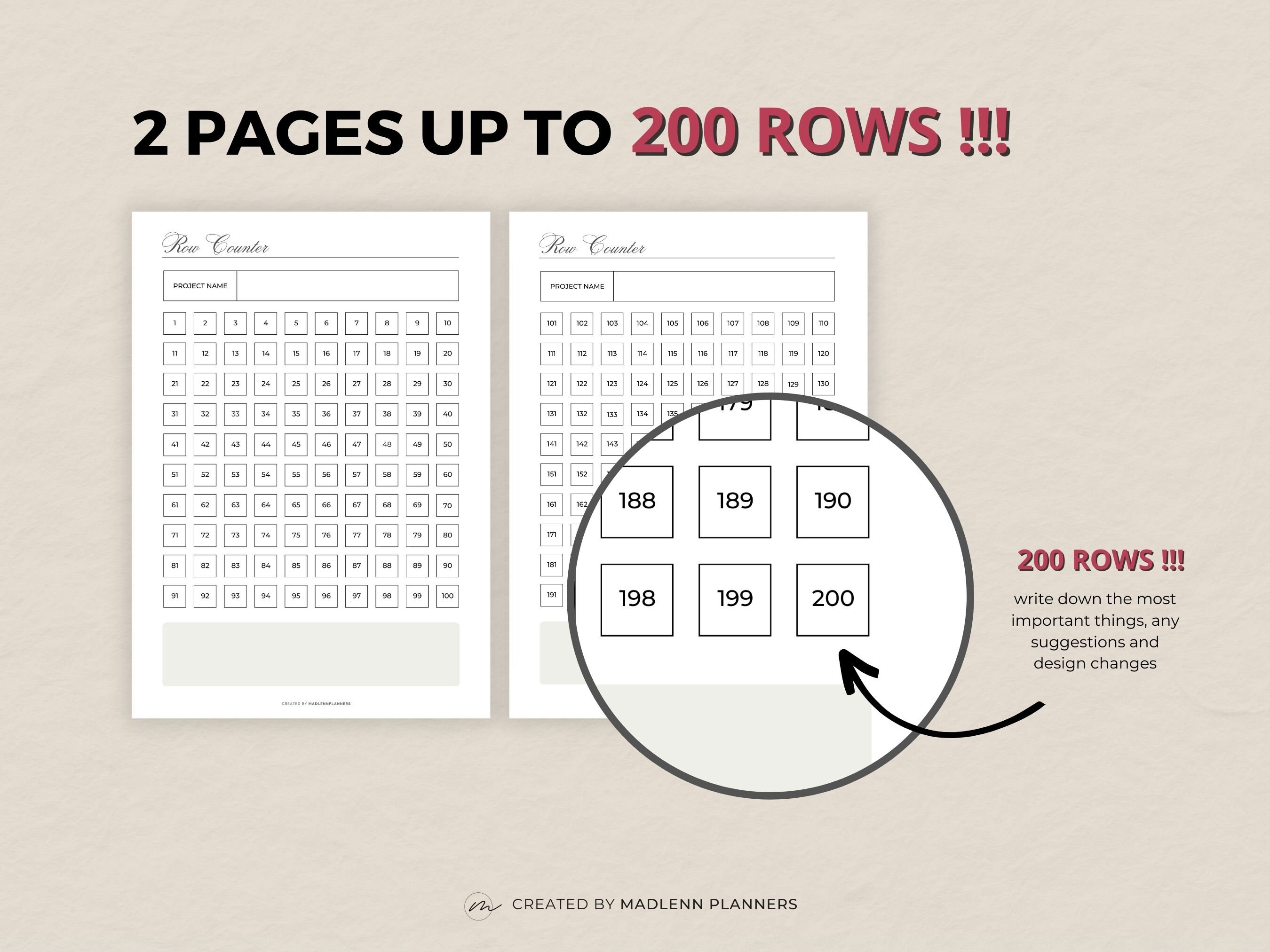 Row Counter Sheet Knitting Crochet and Amigurumi Planner Stitch Counter ...