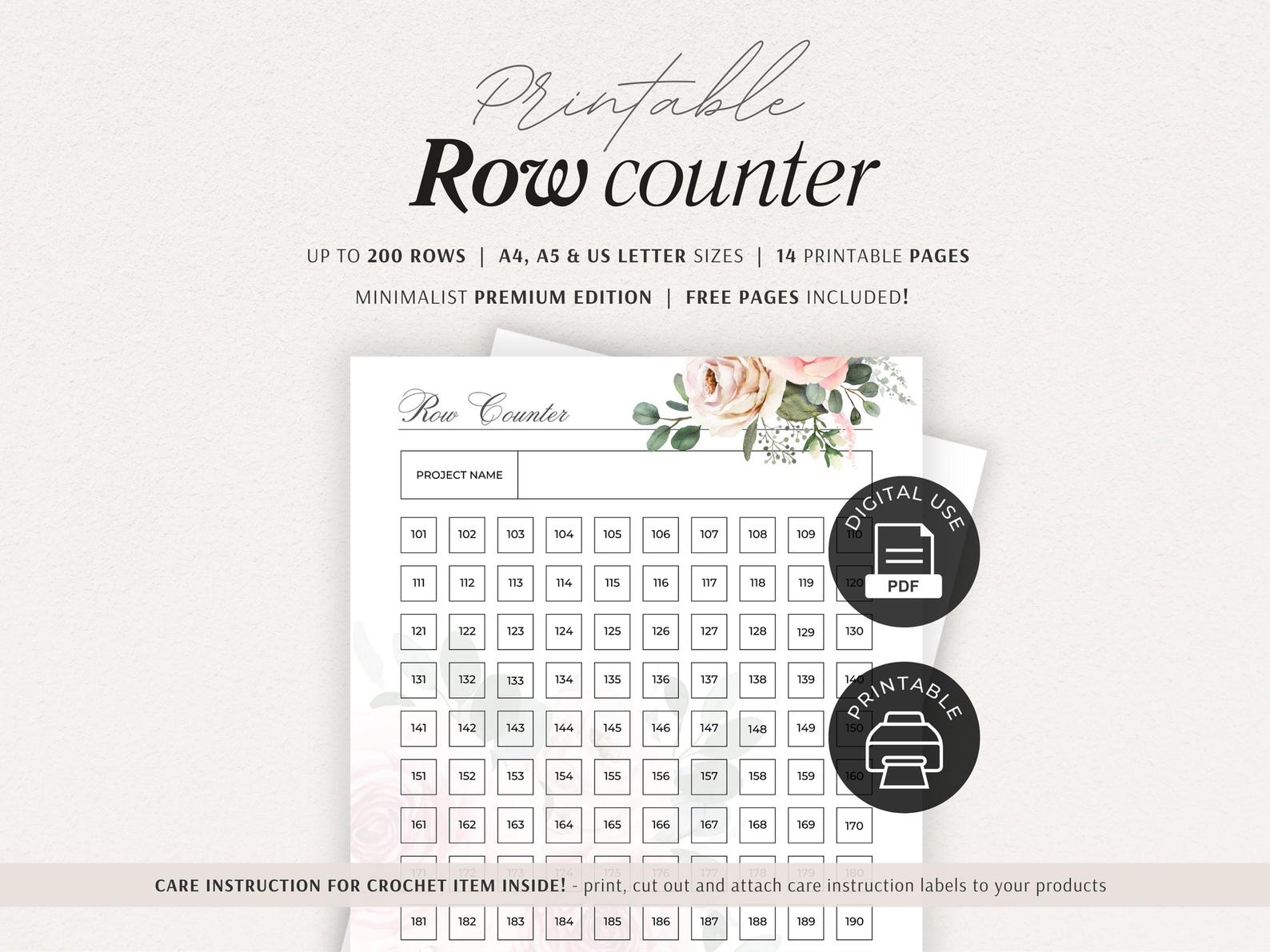 Row Counter Sheet Knitting Crochet and Amigurumi Planner Stitch Counter ...