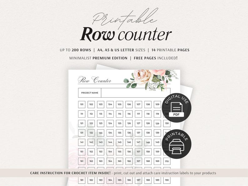 Row Counter Sheet Knitting Crochet and Amigurumi Planner Stitch Counter ...