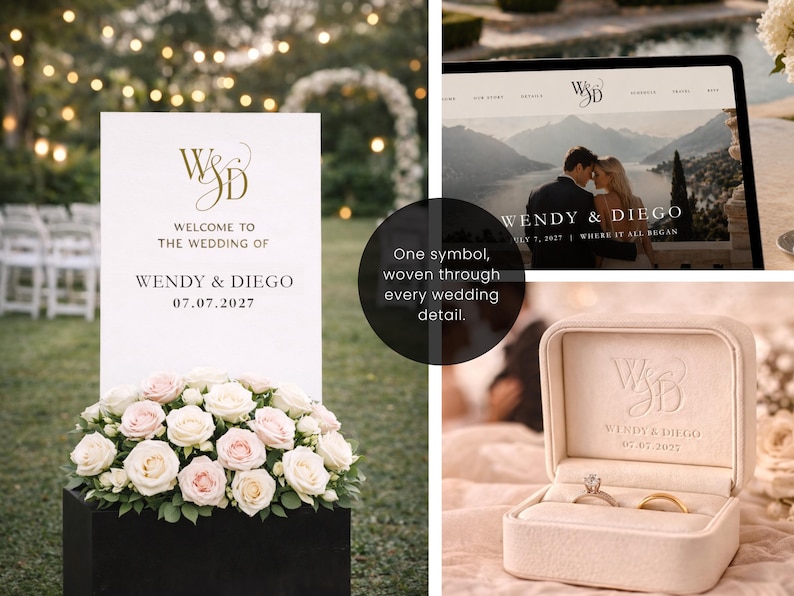 Custom Modern Wedding Monogram Logo With Ampersand, Minimal Serif ...