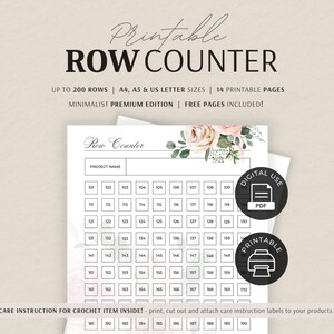 Row Counter Sheet Knitting Crochet and Amigurumi Planner Stitch Counter ...