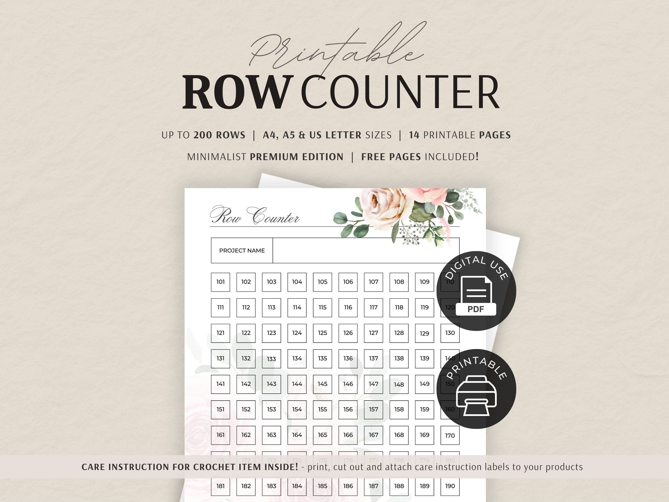 Row Counter Sheet Knitting Crochet and Amigurumi Planner Stitch Counter ...