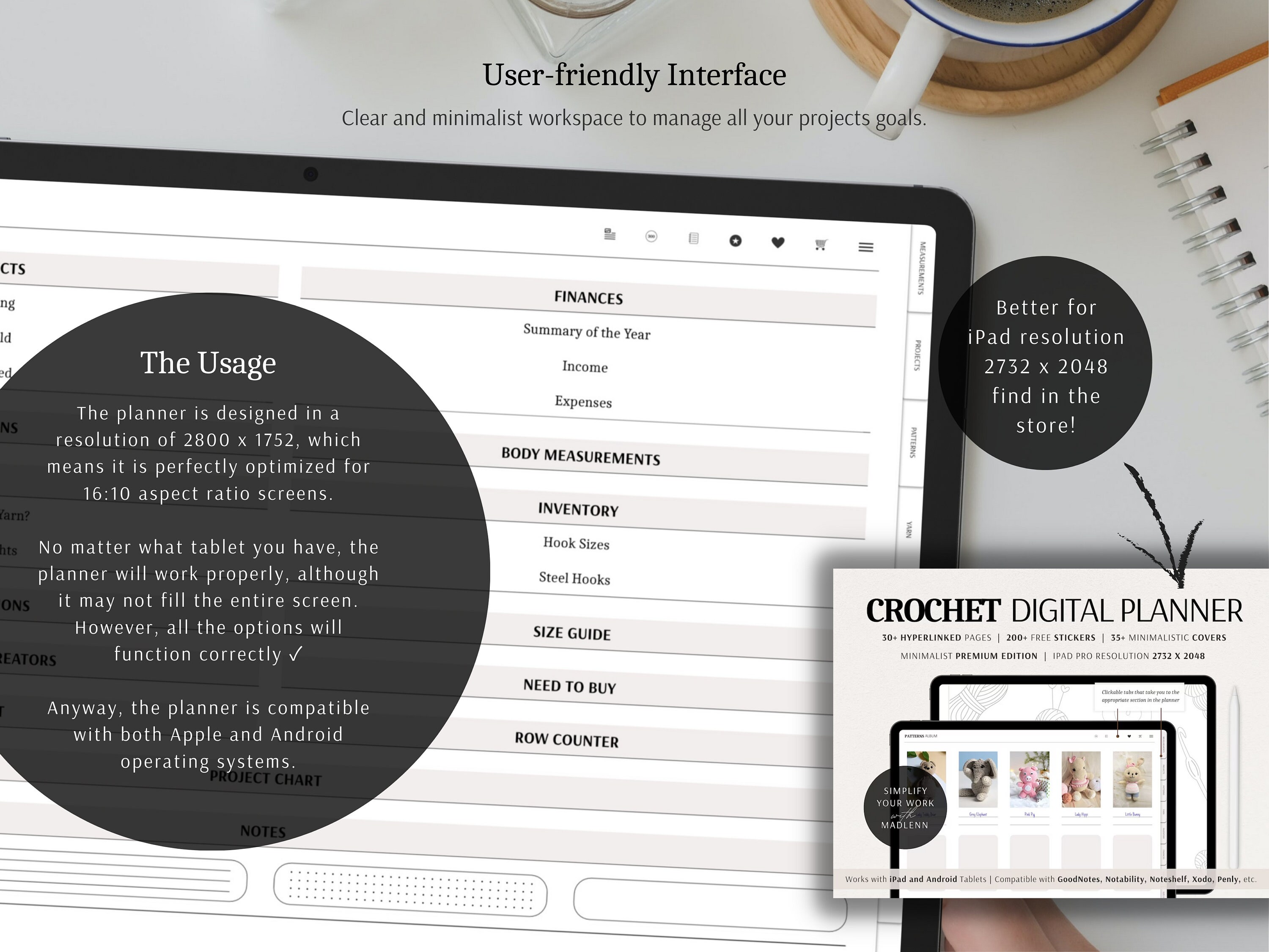 Crochet Digital Planner Project Planner, Crochet Pattern Organizer ...