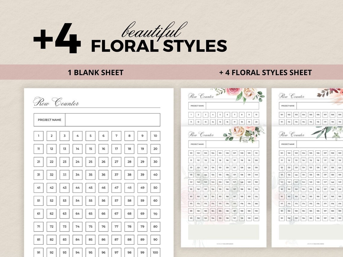 Row Counter Sheet Knitting Crochet and Amigurumi Planner Stitch Counter ...