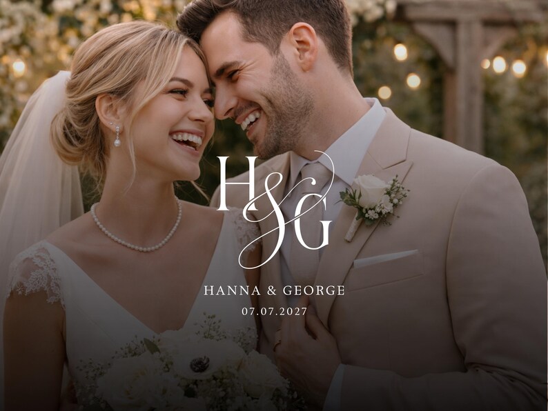 Custom Modern Wedding Monogram Logo With Ampersand, Minimal Serif ...