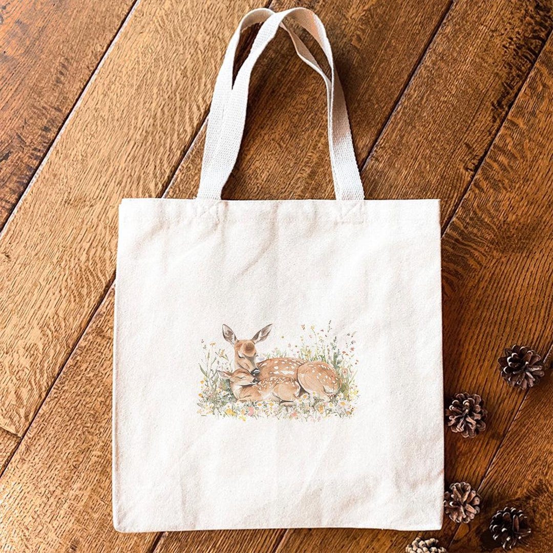 Doe & Fawn - Spring Canvas Tote Bag, Market Bag, Grocery Bag, Sturdy ...