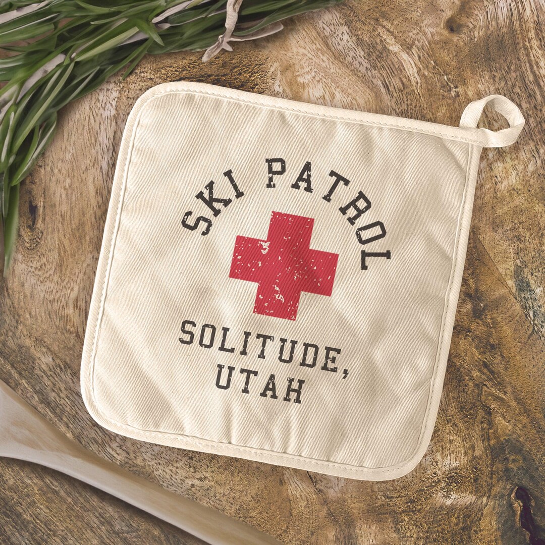 Ski Patrol W/ City State - Cotton Pot Holder, Kitchen Decor, Hot Pad ...