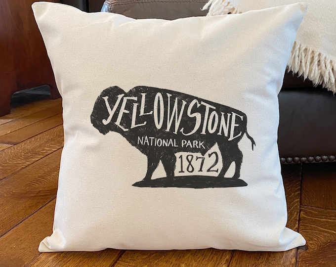 Yellowstone National Park Buffalo - Square Canvas Pillow, Cabin Decor ...