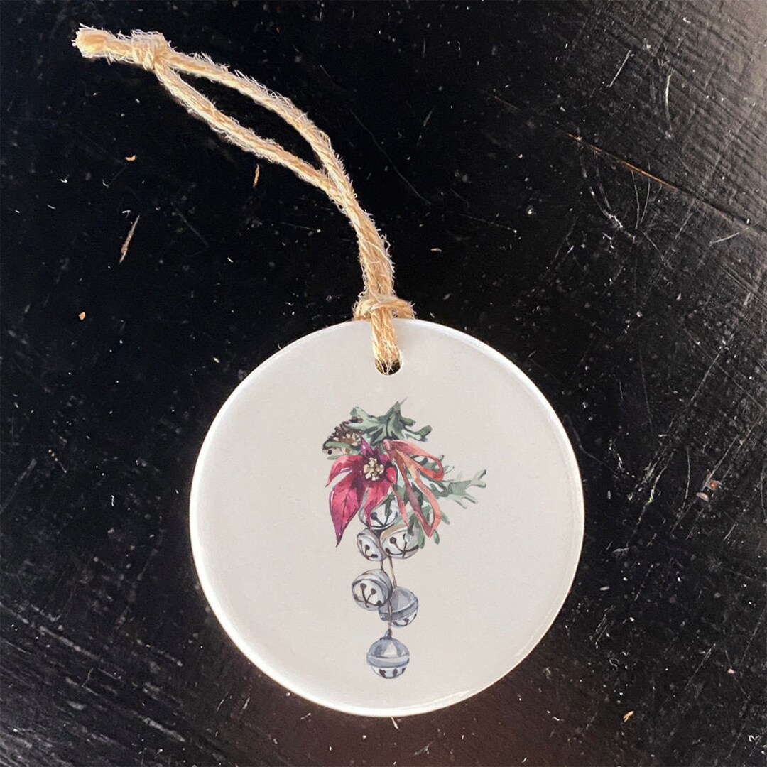 Poinsettia Bells - Ornament, Host Gift Tag, Porcelain Ornament, Cabin ...
