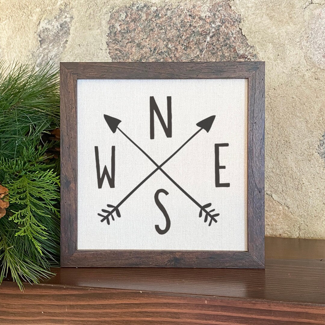 Compass With Arrows - Framed Sign, Cabin Decor, 9" X 9" Wood Frame - Etsy
