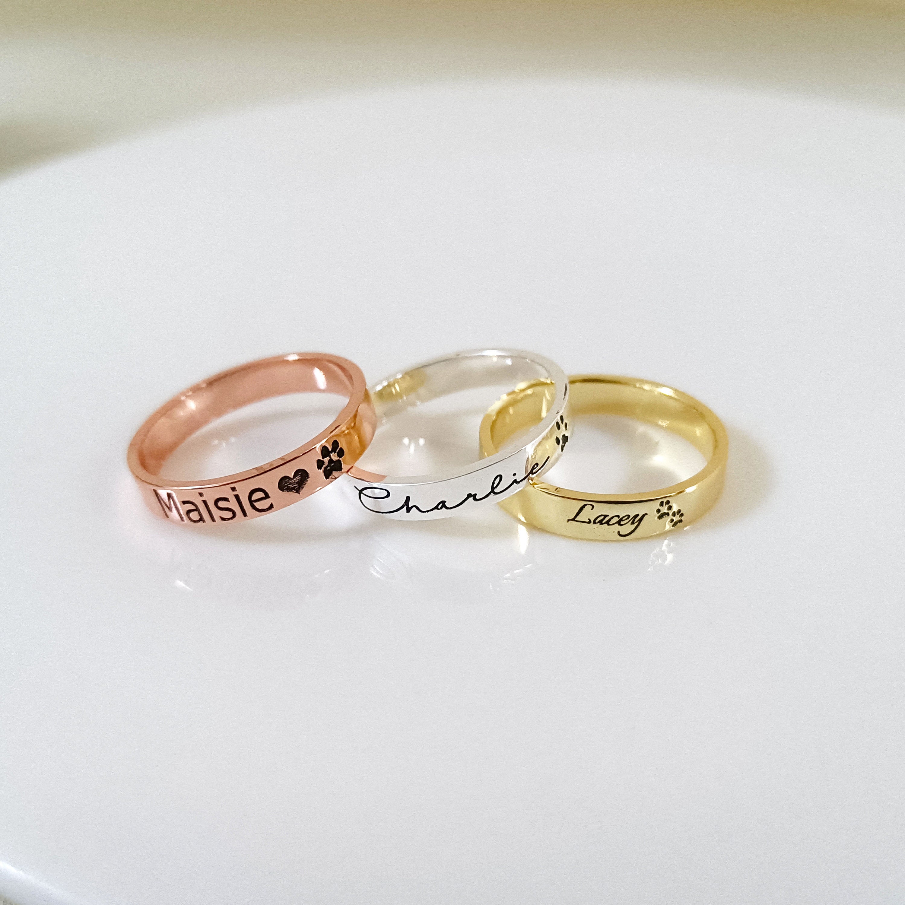 Actual Pet Paw Print Ringpersonalized Pet Name Ringcustom - Etsy