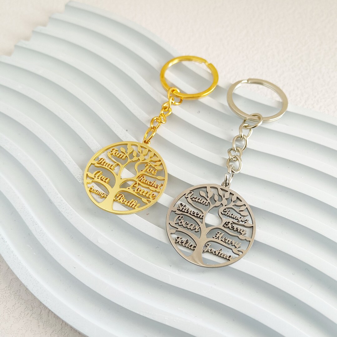 Personalized Family Name Keychain, Engraved Name Keychain, Tree of Life ...