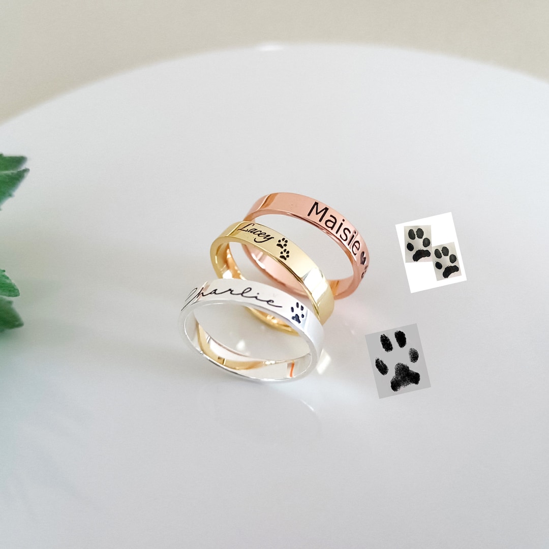 Actual Pet Paw Print Ring,personalized Pet Name Ring,custom Dog Paw ...