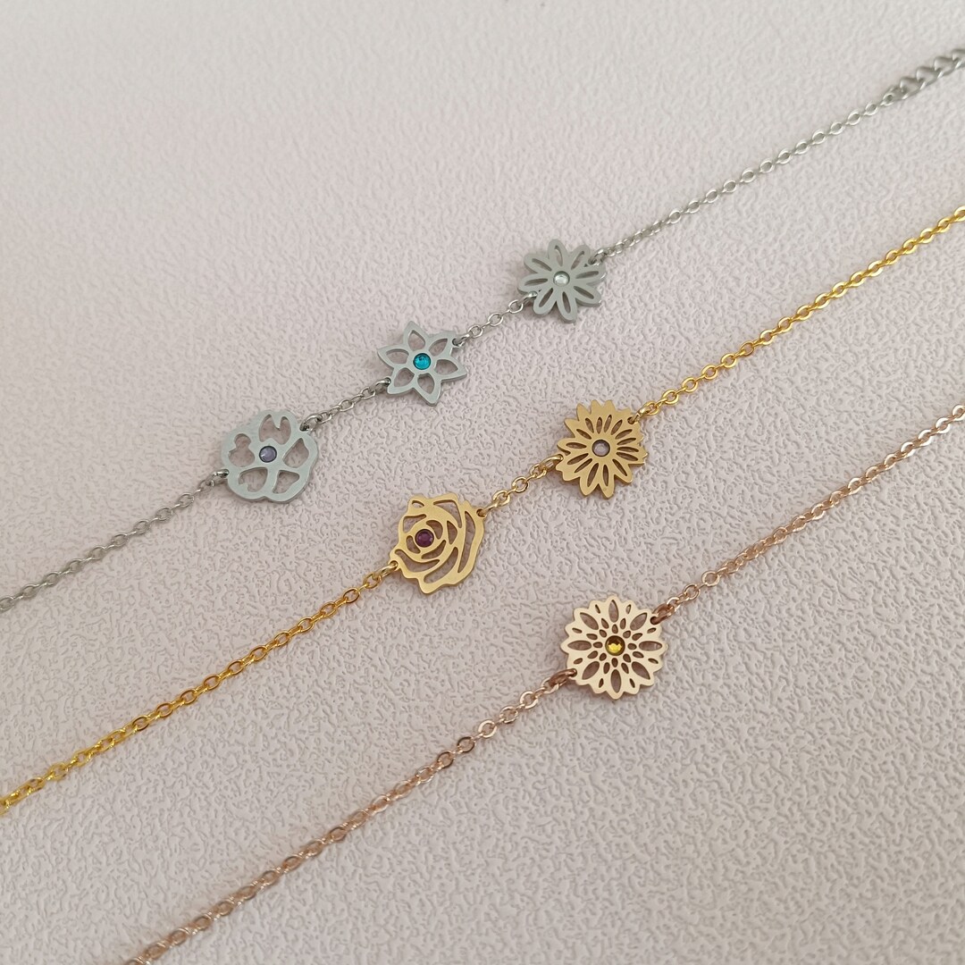 Personalized Birth Flower Bracelet, Combined Birth Month Flower ...