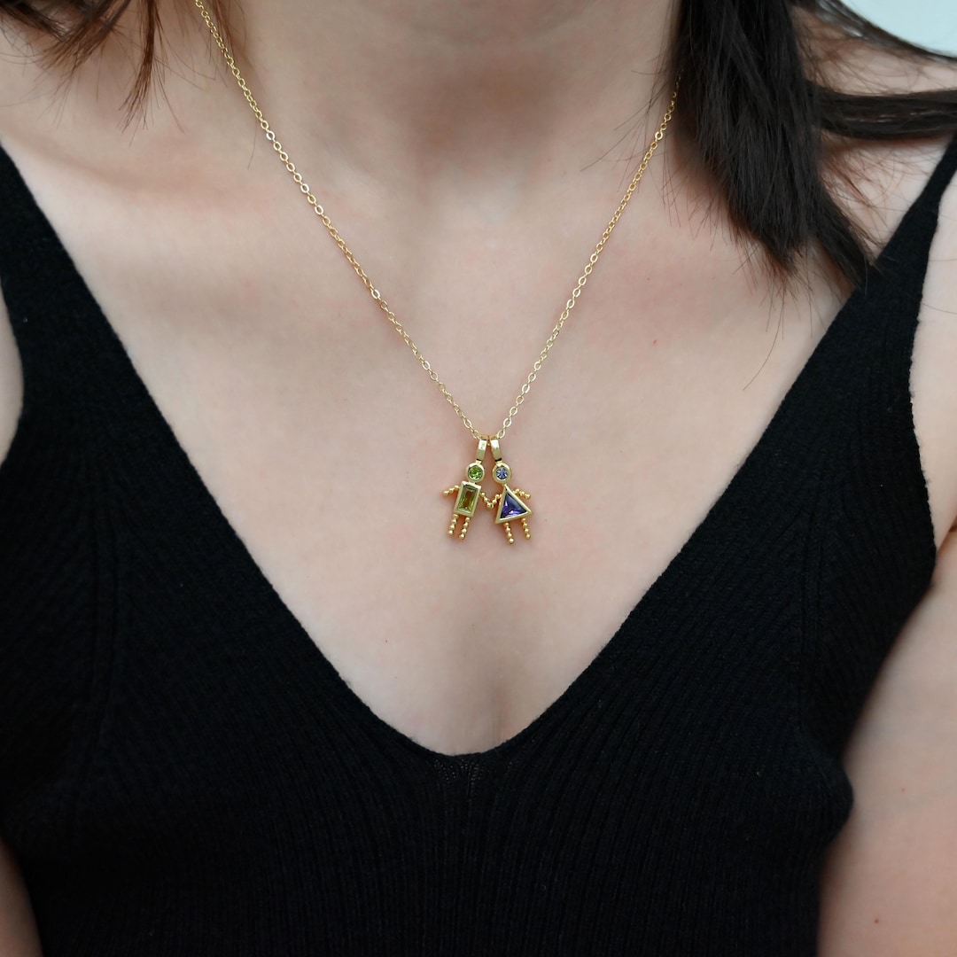 Custom Children Birthstone Necklace, Boy Girl Charm Necklace, Mom Kids ...