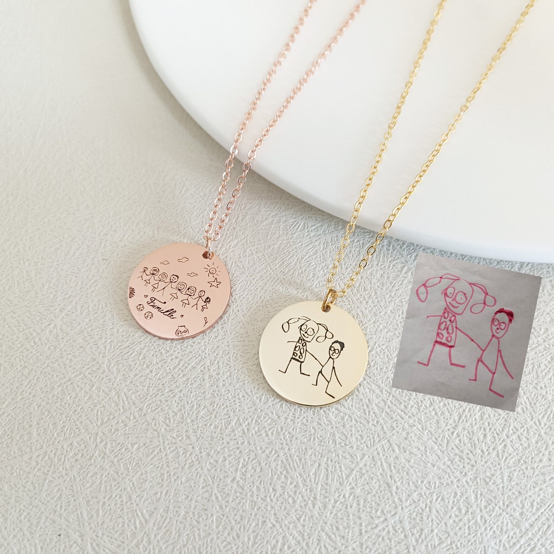 Personalised Child’s Drawing Necklace,kids Doodle Necklace,children Artwork Necklace,handwriting ...