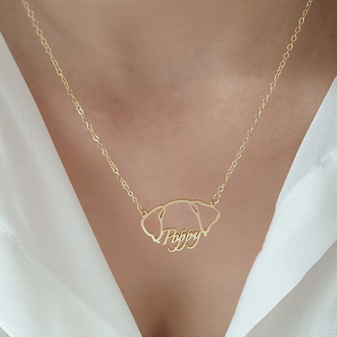 Personalized Dog Name Necklace, Dog Ears Necklace, Custom Pet Memorial ...