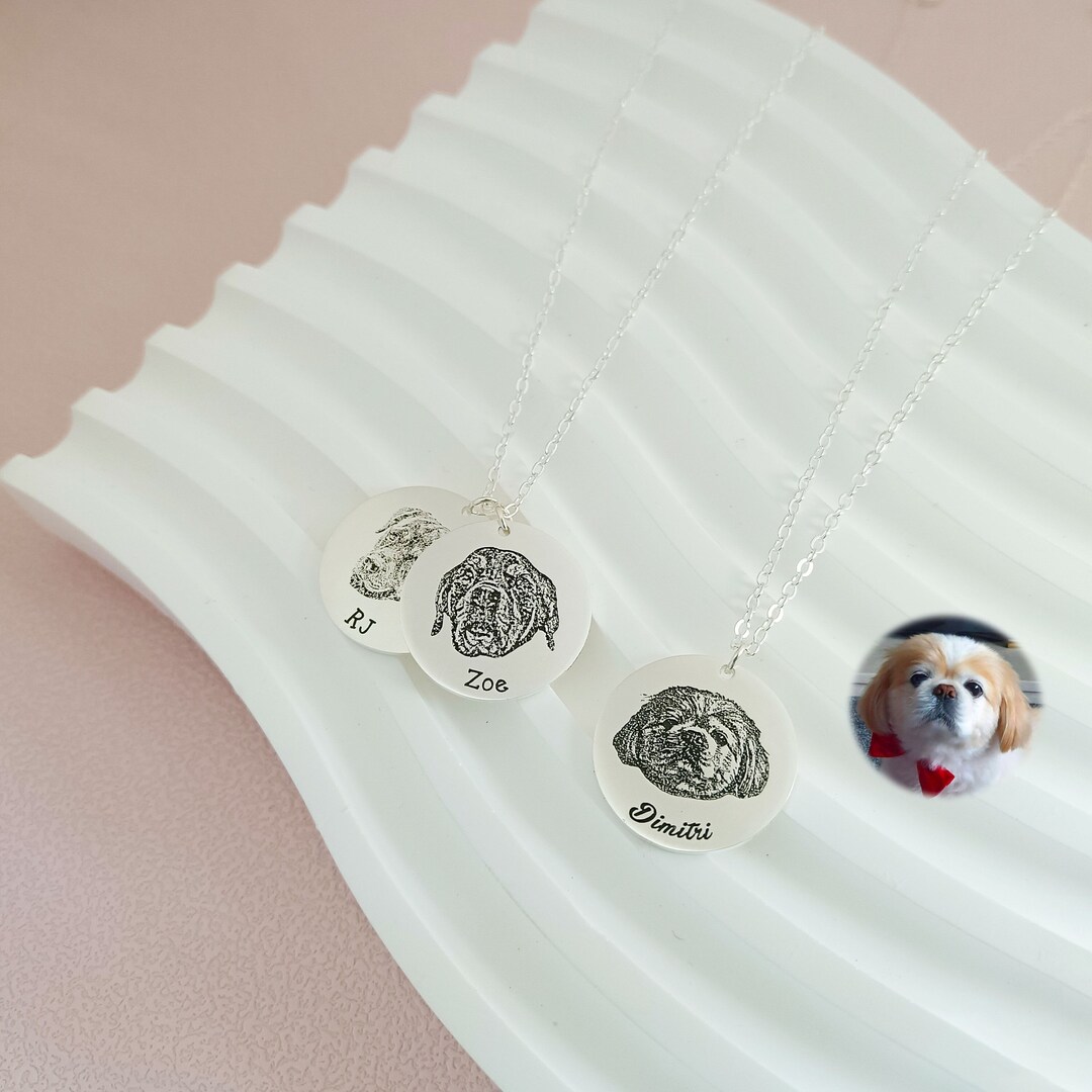 Personalized Pet Portrait Necklace, Custom Dog Photo Necklace, Pet ...