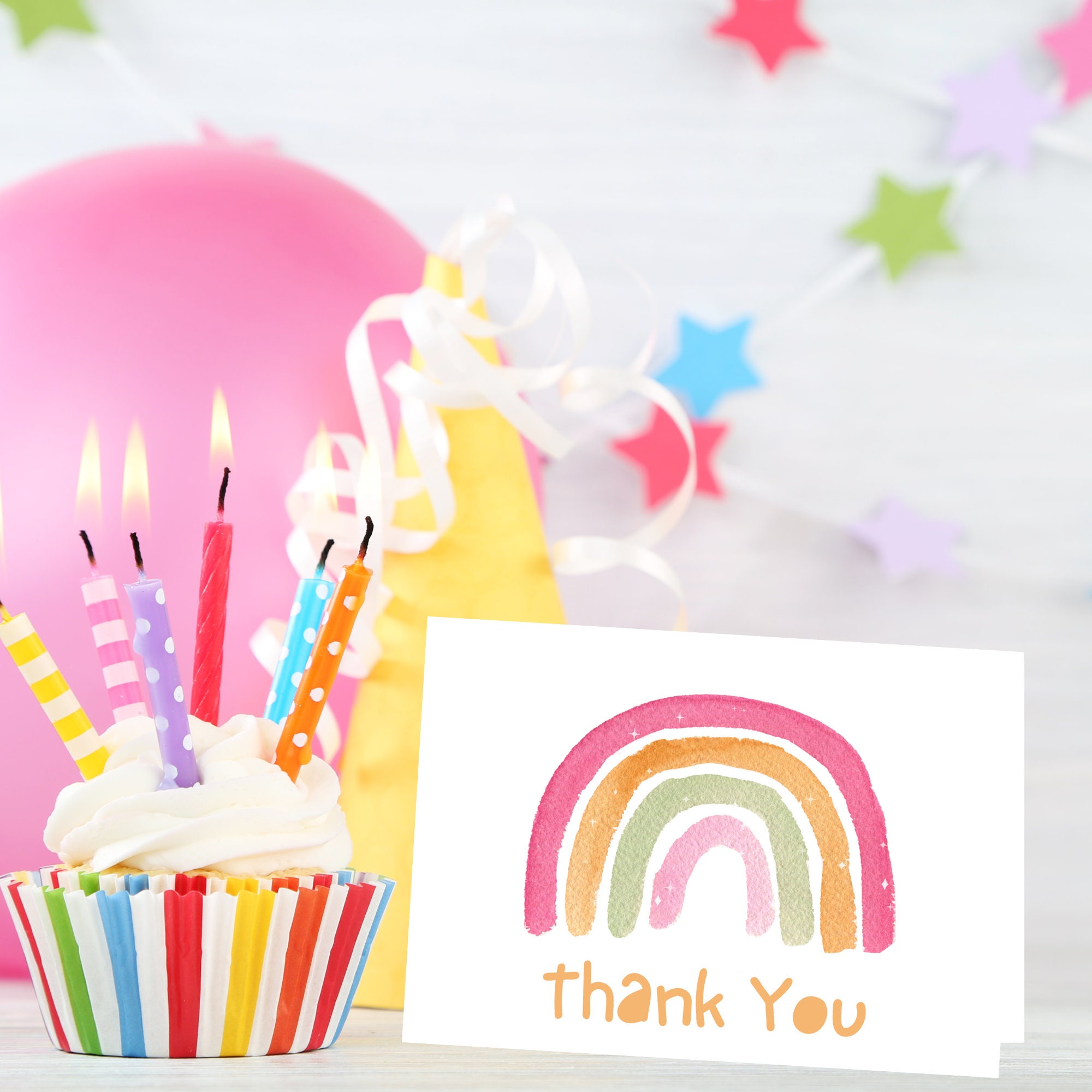 Printable Thank You Card, Rainbow Thank You Cards, Blank Inside Cards ...