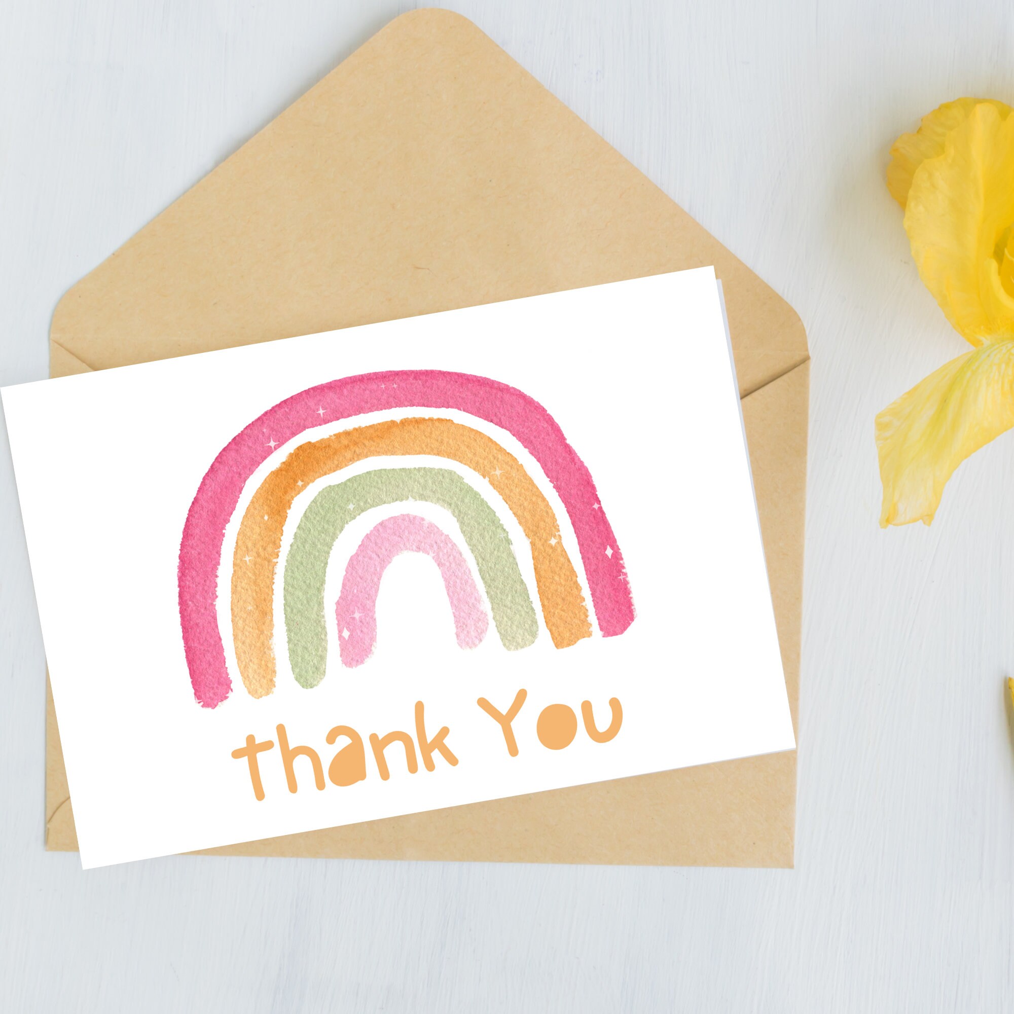 Printable Thank You Card, Rainbow Thank You Cards, Blank Inside Cards ...