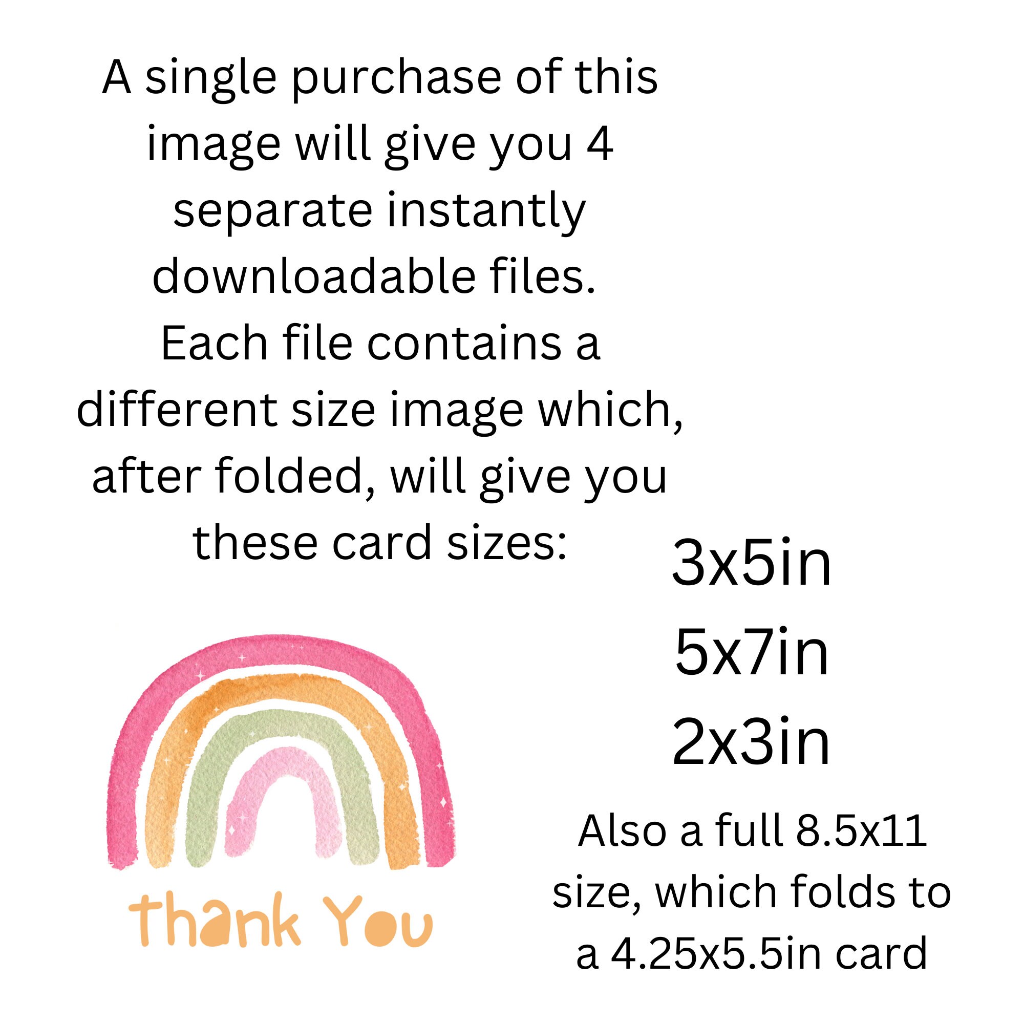 Printable Thank You Card, Rainbow Thank You Cards, Blank Inside Cards ...