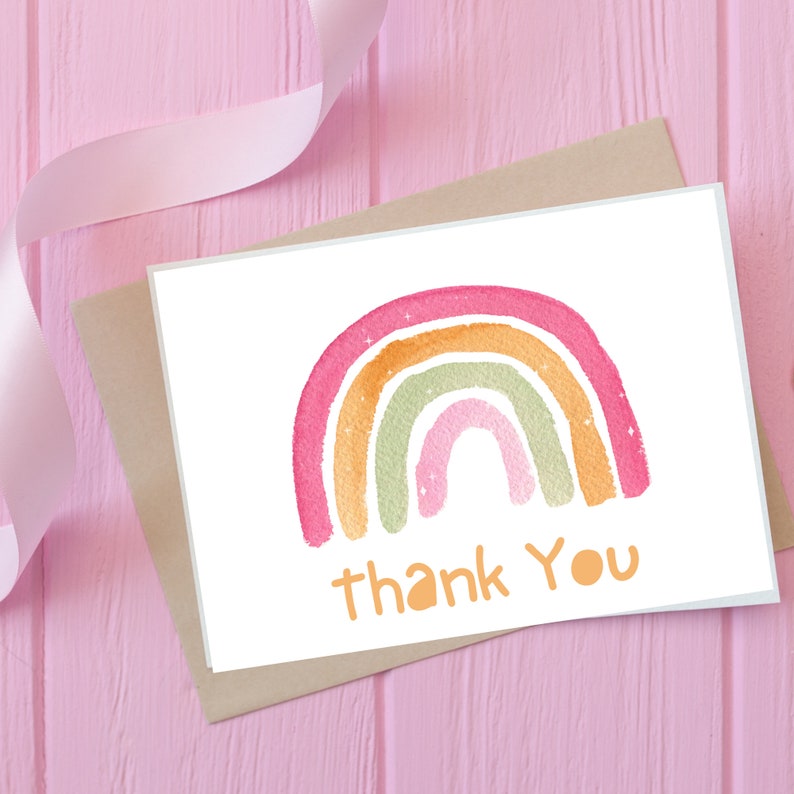 Printable Thank You Card, Rainbow Thank You Cards, Blank Inside Cards ...