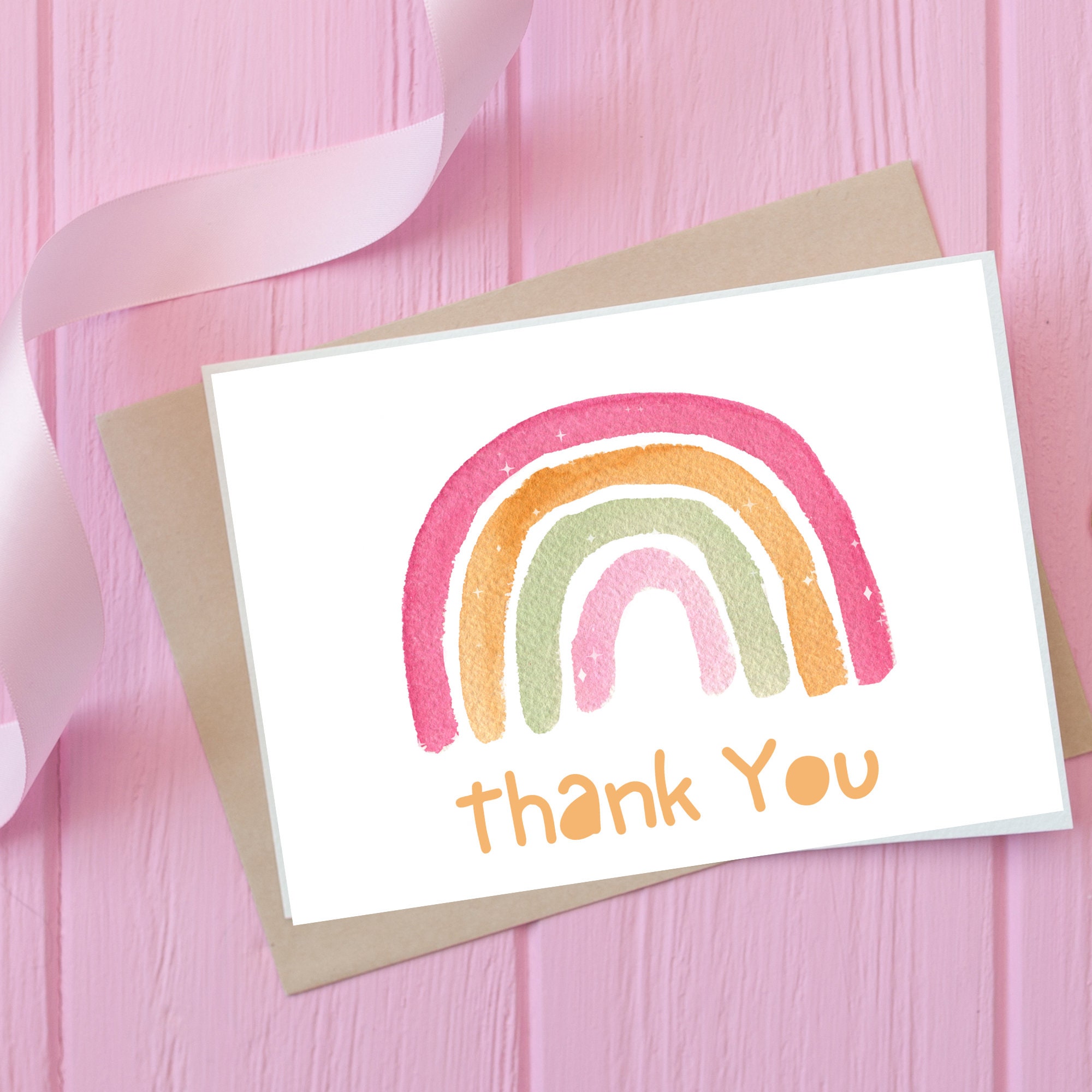 Printable Thank You Card, Rainbow Thank You Cards, Blank Inside Cards ...