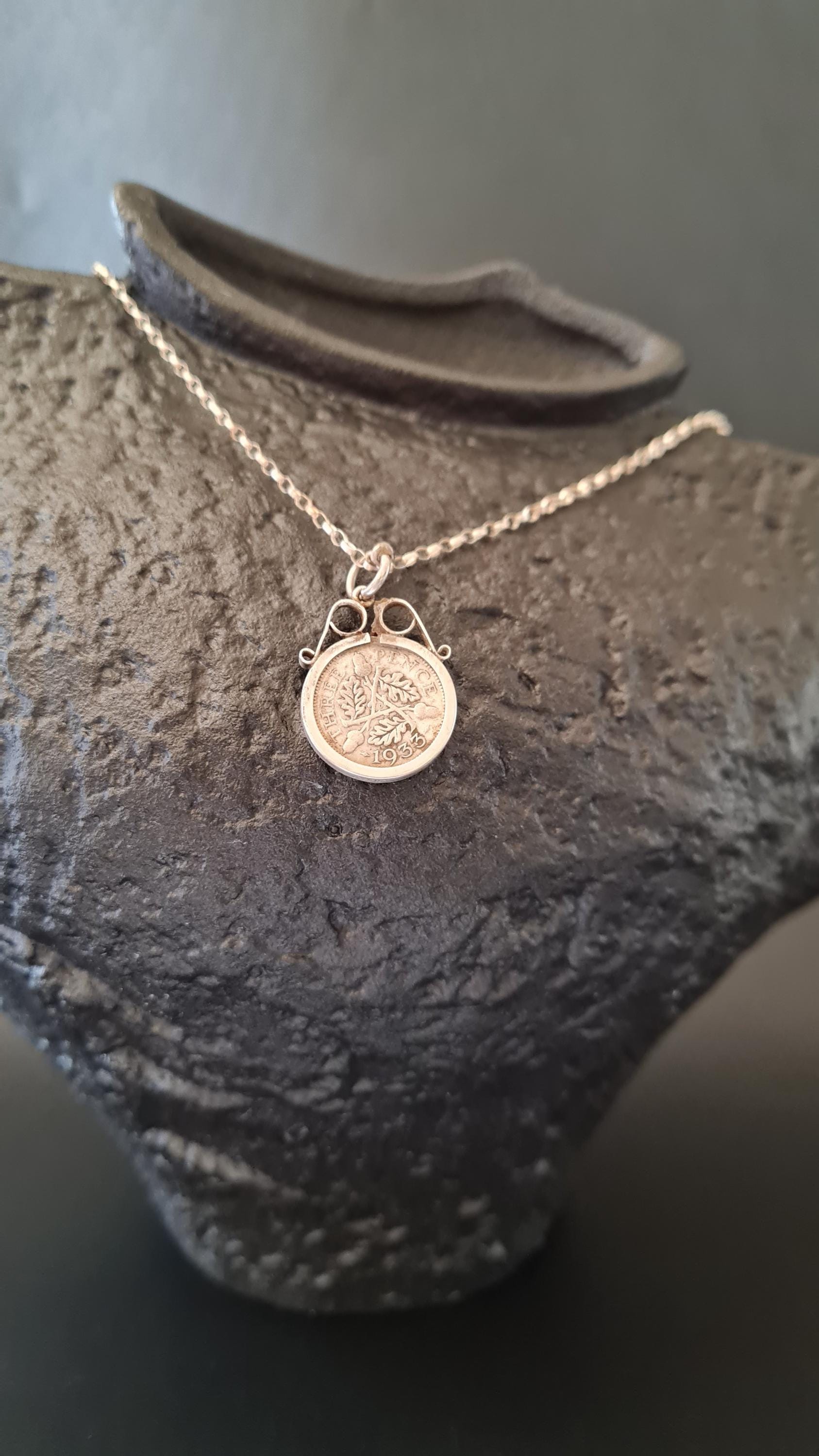 Vintage 1933 British Silver Mounted Threepence Pendant Necklace - Etsy
