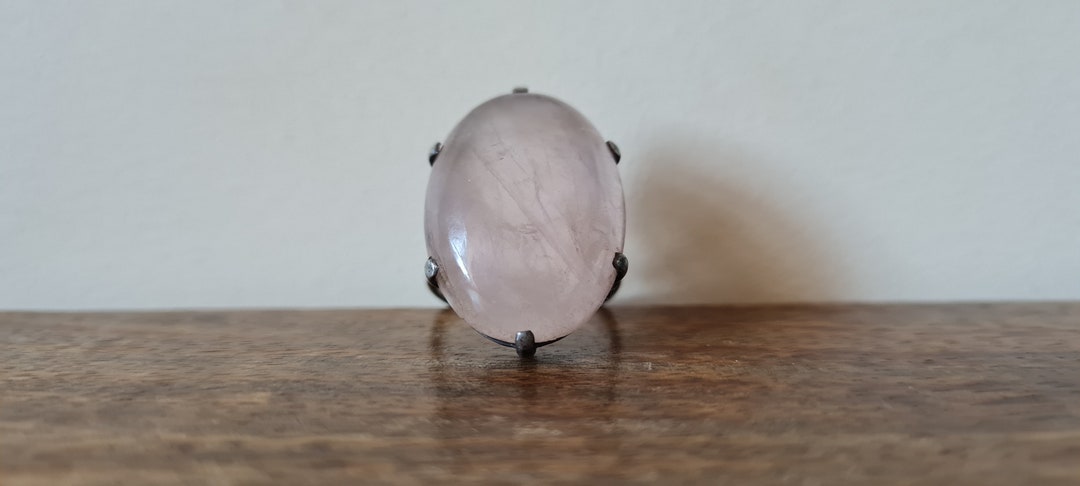 Sterling Silver Vintage Natural Rose Quartz Statement Ring - Etsy