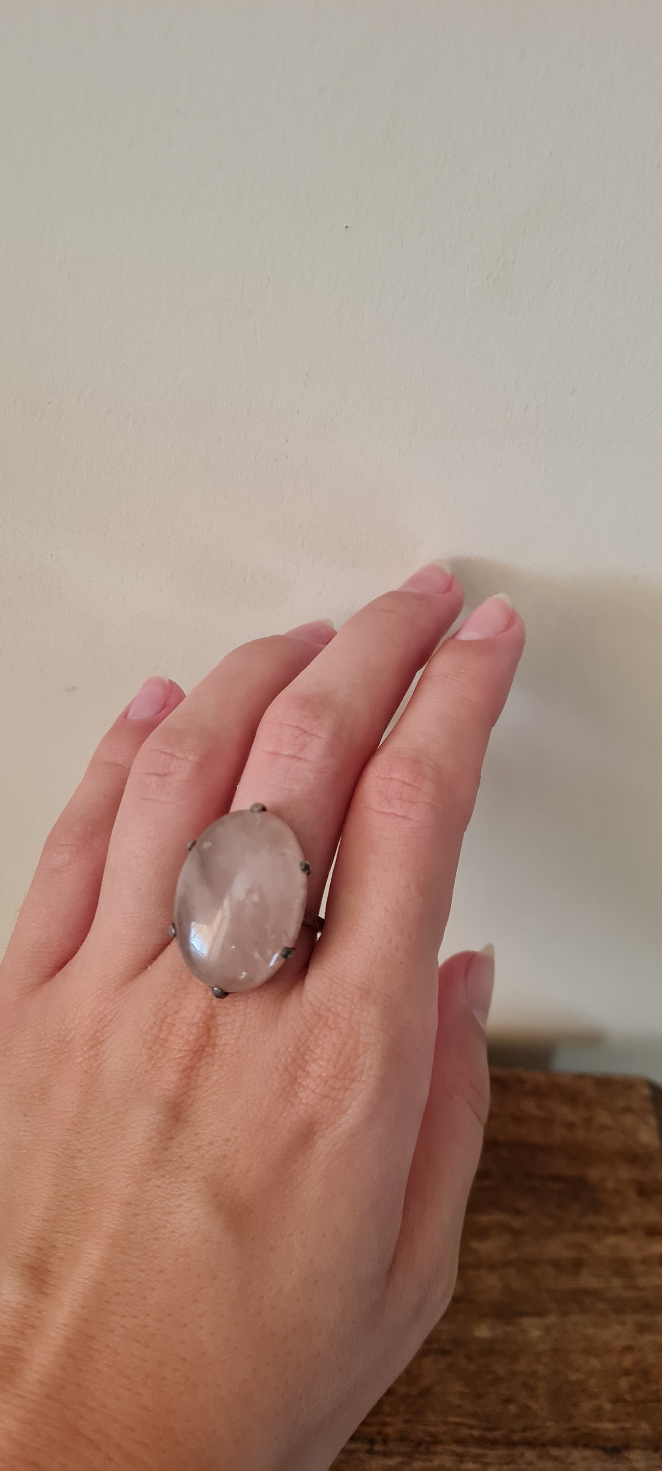 Sterling Silver Vintage Natural Rose Quartz Statement Ring - Etsy