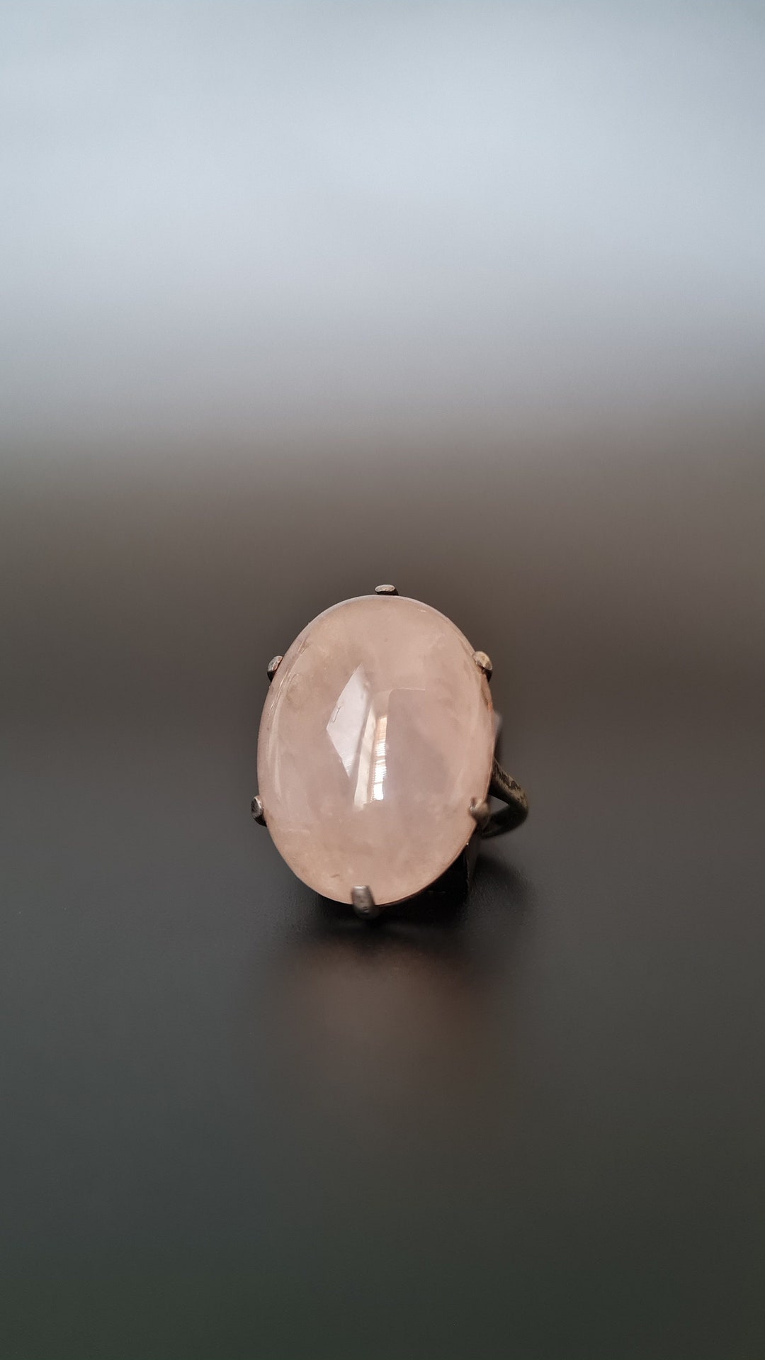 Sterling Silver Vintage Natural Rose Quartz Statement Ring - Etsy