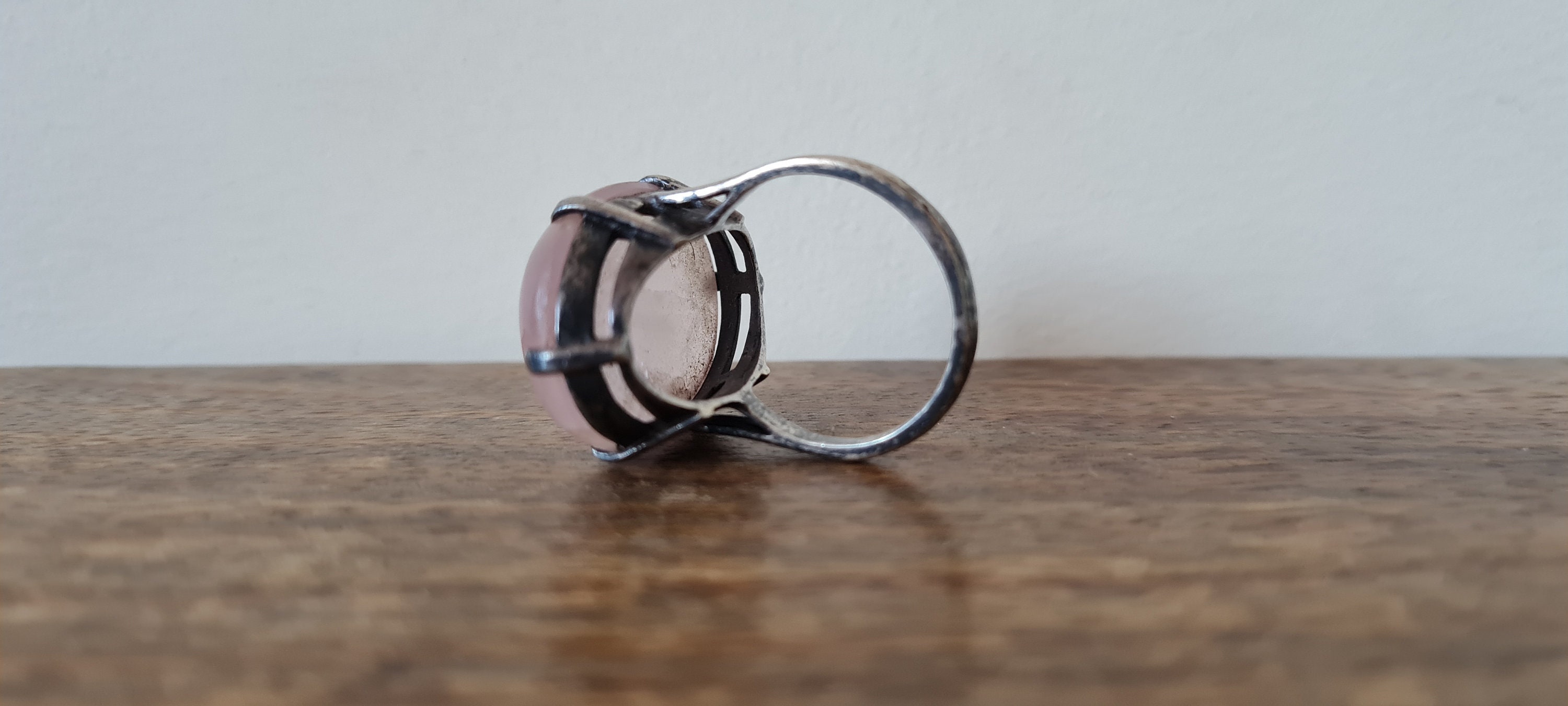 Sterling Silver Vintage Natural Rose Quartz Statement Ring - Etsy