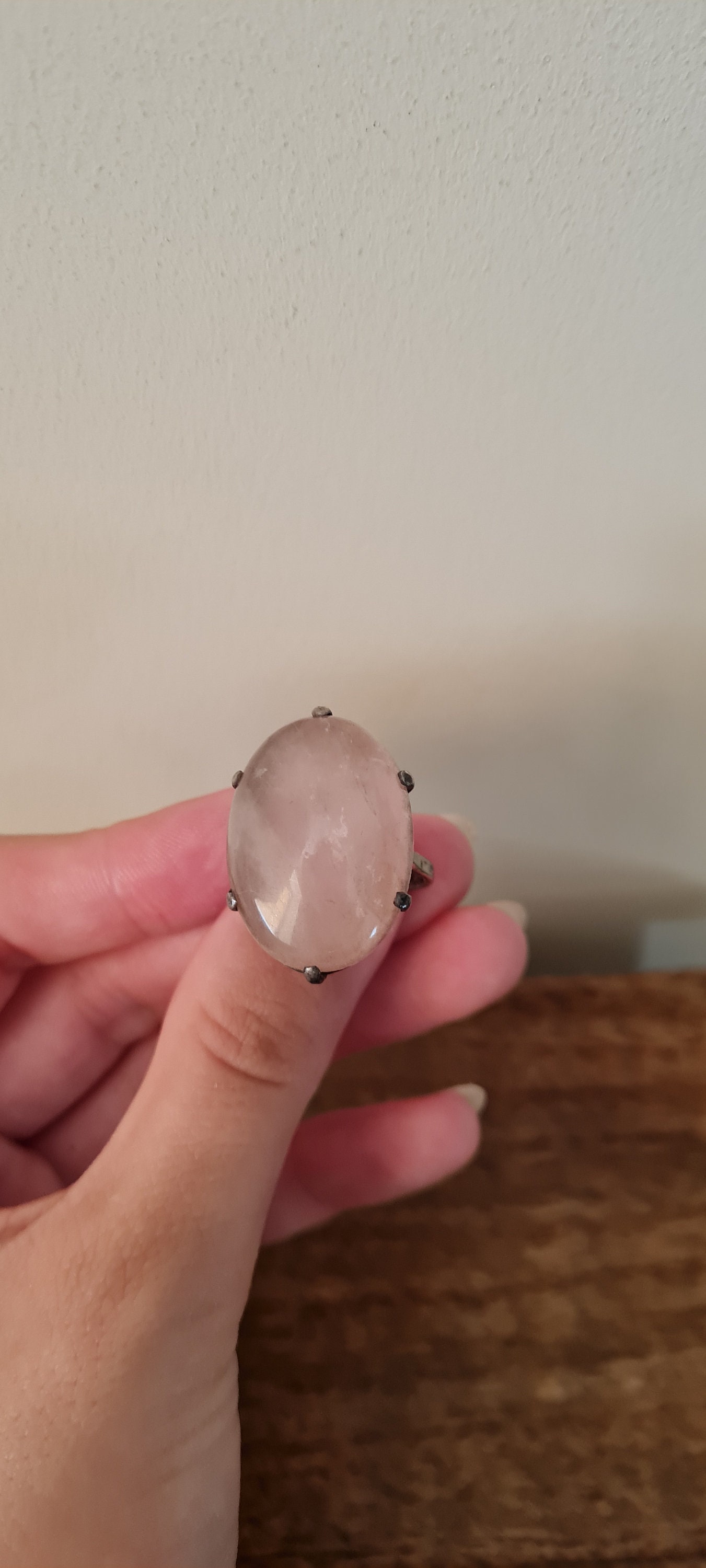 Sterling Silver Vintage Natural Rose Quartz Statement Ring - Etsy
