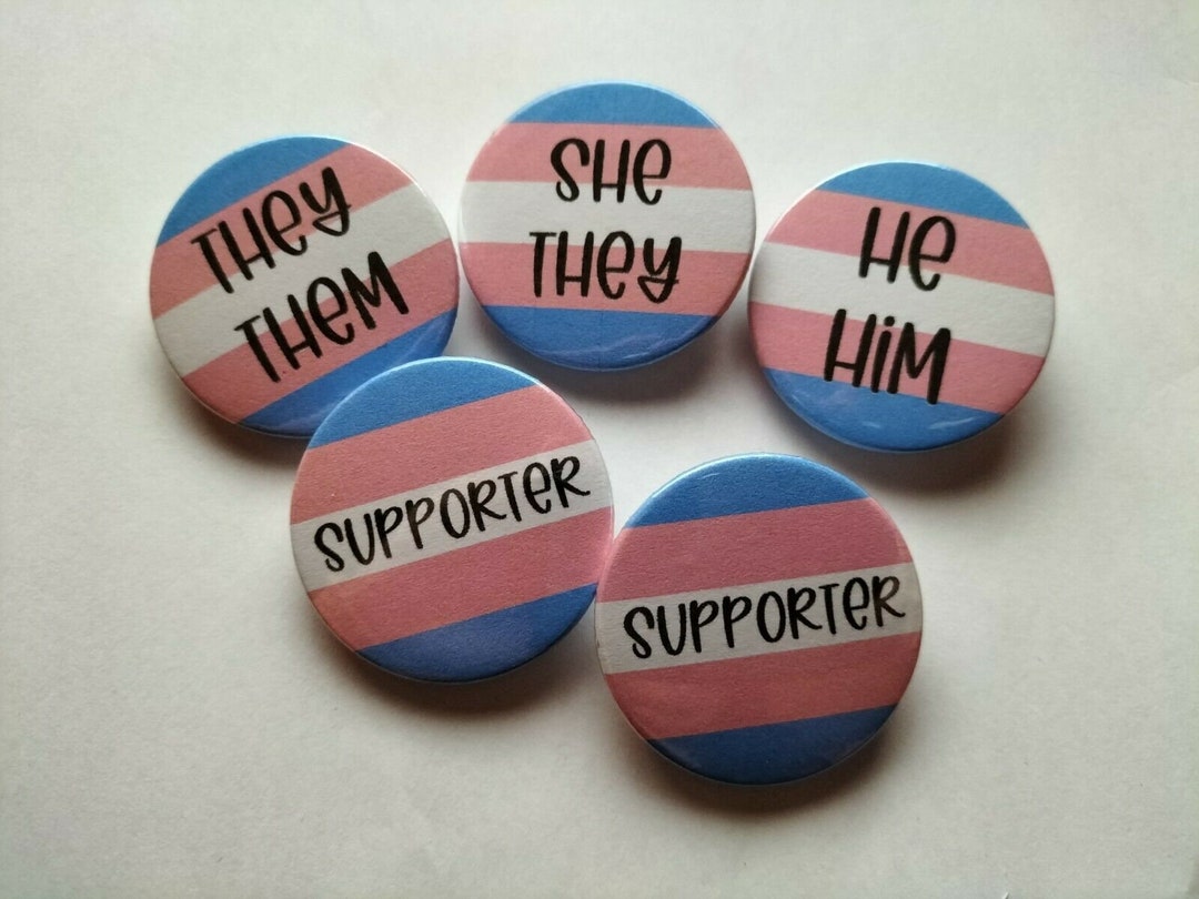 Trans Pronoun Supporter Badges Keyring Magnet Mirror Pride Flag Lgbtq+ ...