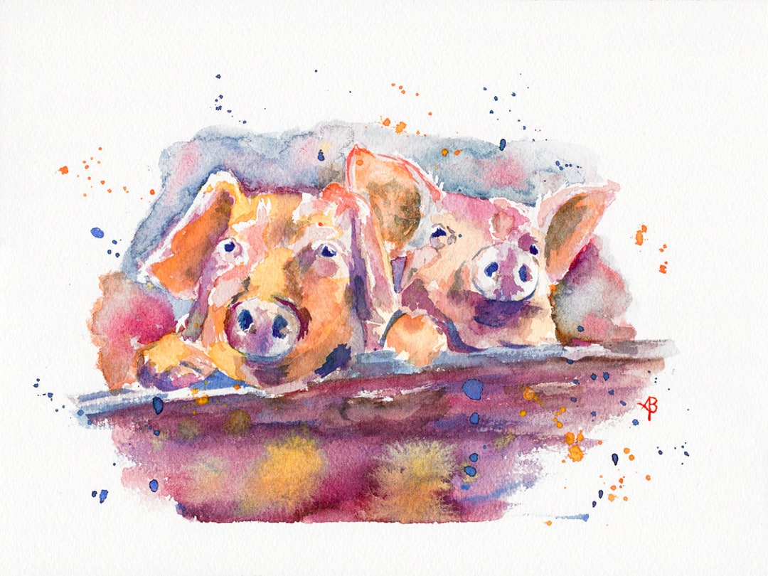 Pig Watercolor Painting, Cute Pigs Art Print - Etsy