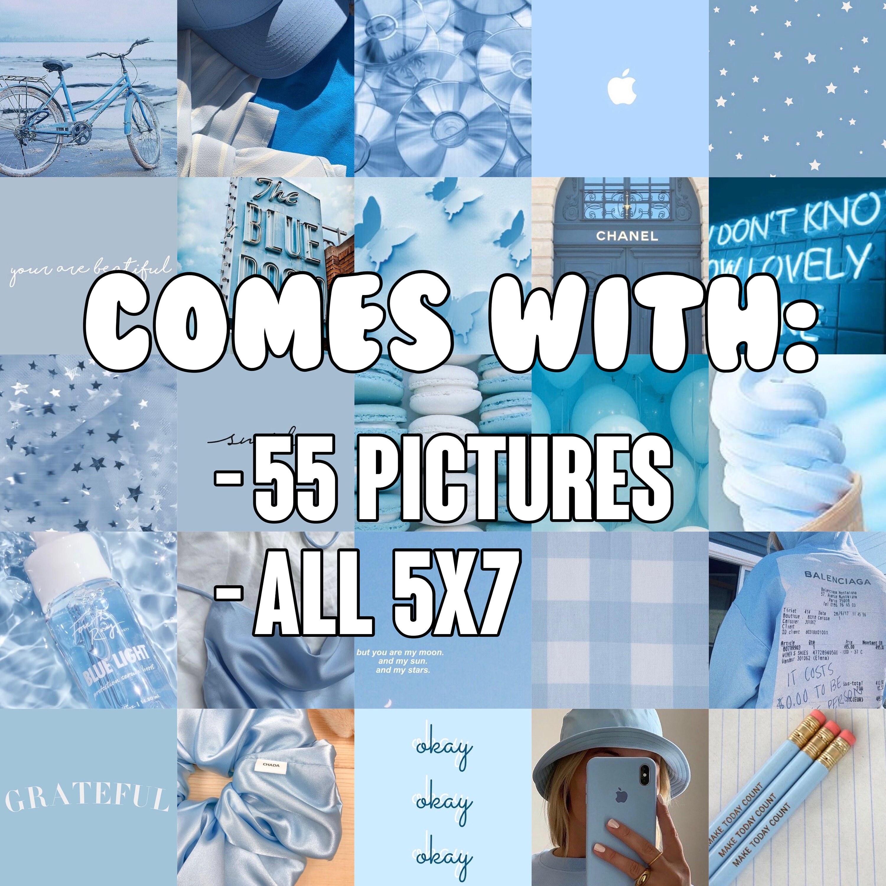 Baby Blue 55 Pcs Wall Collage Kit - Etsy