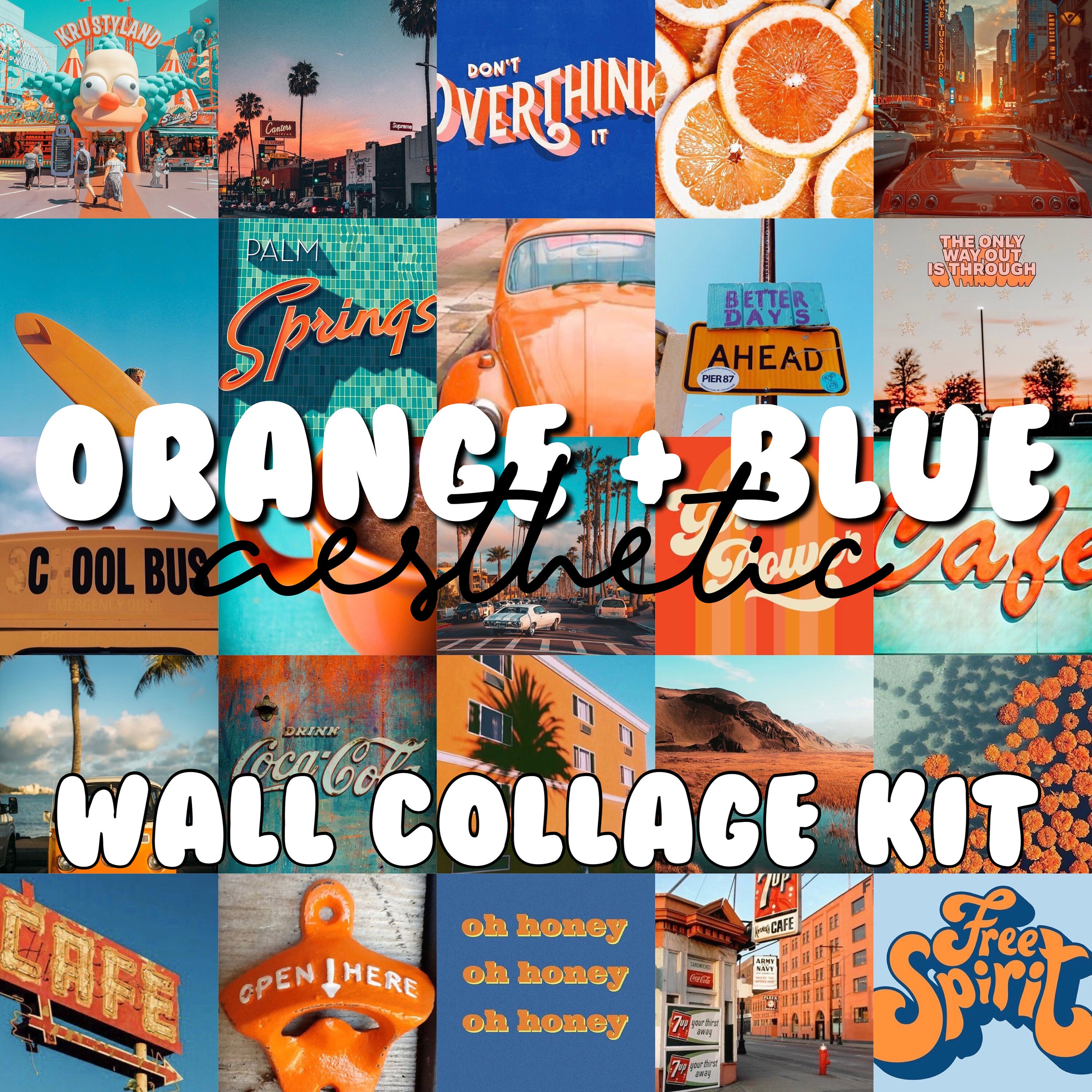 Orange & Blue 55 Pcs Wall Collage Kit - Etsy