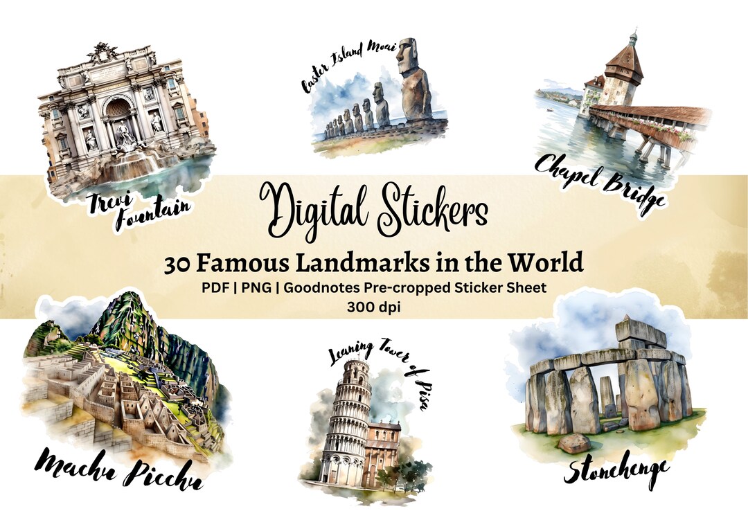 Watercolour Famous Landmarks Stickers Travel-themed Stickers - Etsy