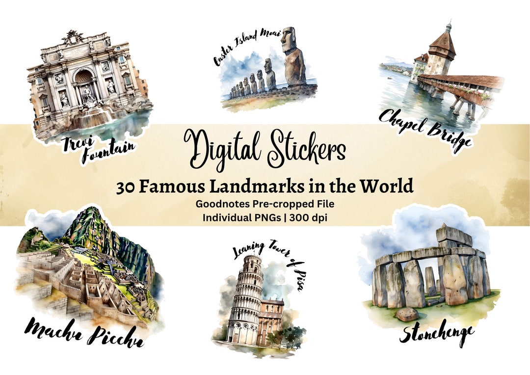 30 Watercolour Famous Landmarks Stickers Travel-themed - Etsy