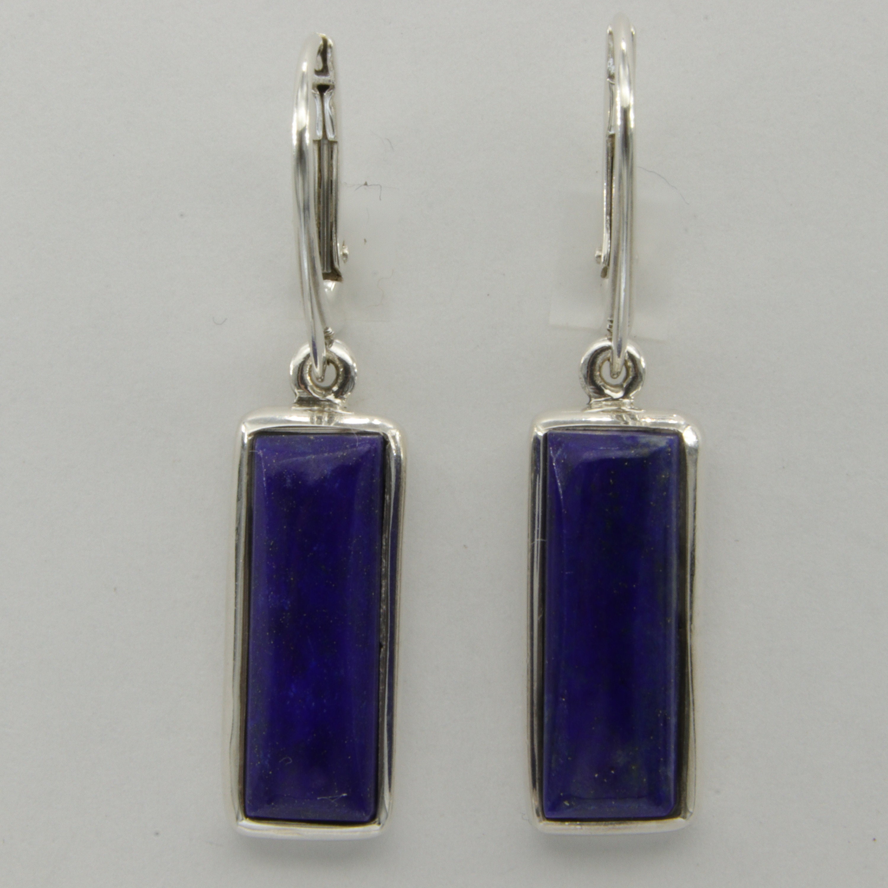 Sterling Silver (925) Leverback - Blue Square / Rectangle Lapis Lazuli ...