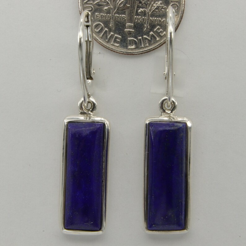 Sterling Silver (925) Leverback - Blue Square / Rectangle Lapis Lazuli ...