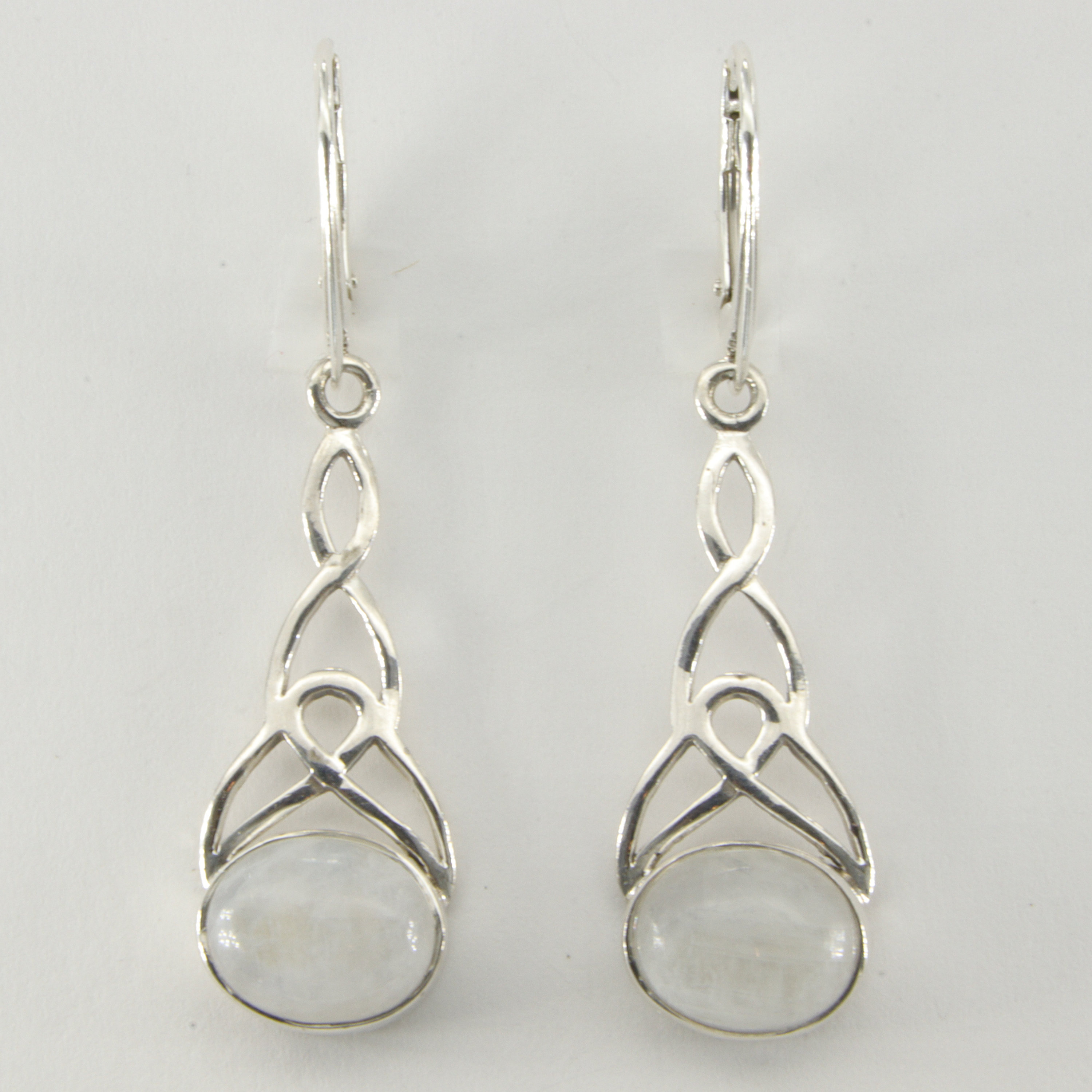 Sterling Silver 925 Leverback Rainbow Moonstone Celtic Oval Dangle ...