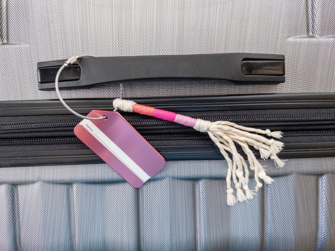 Luggage Identifier With Macrame Bag Charm, Metal Suitcase Label With ...