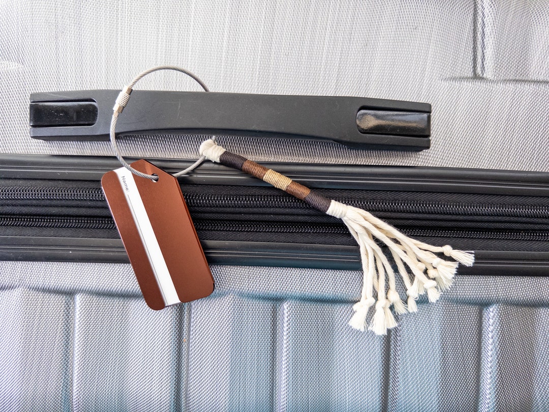Luggage Identifier With Macrame Bag Charm, Metal Suitcase Label With ...