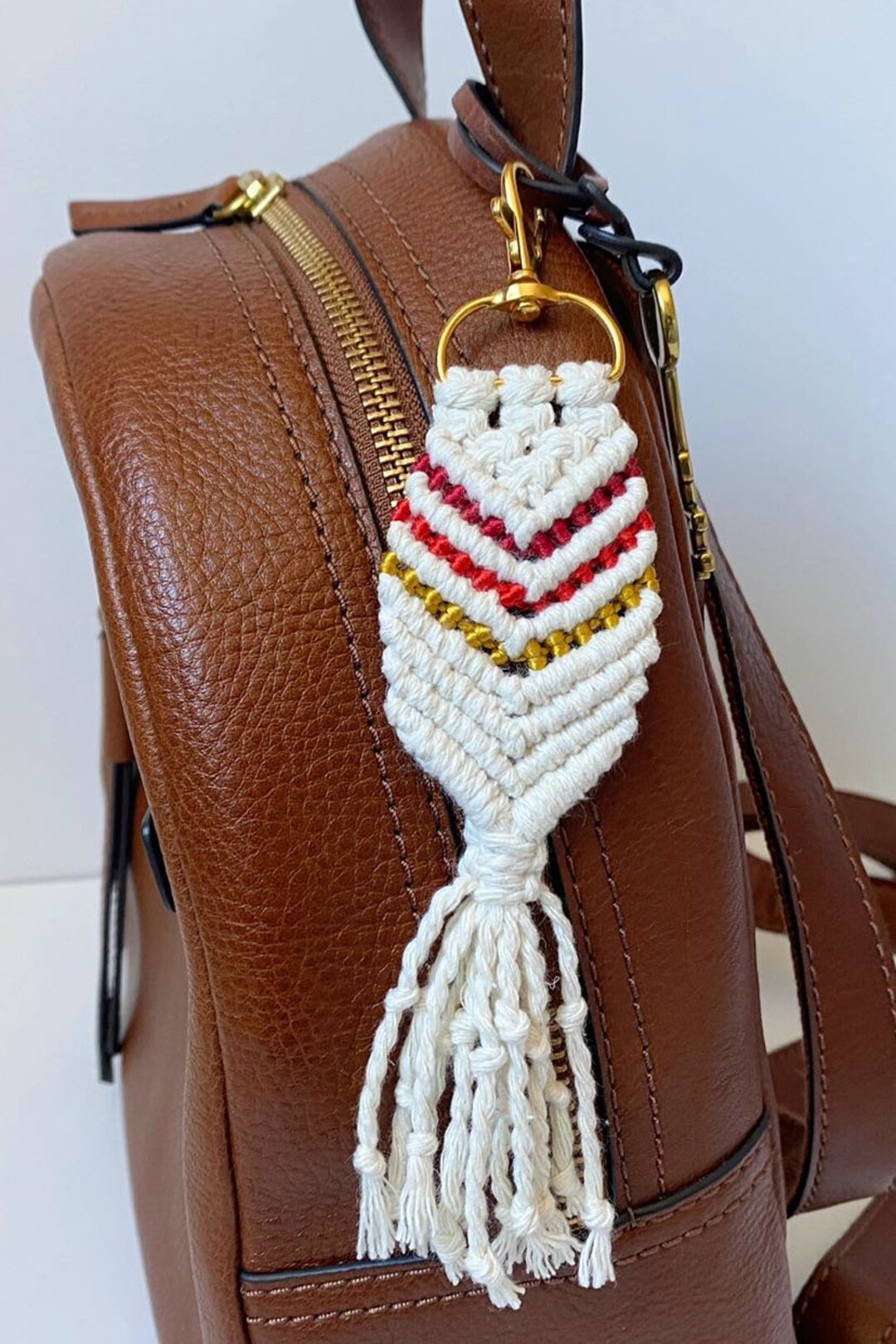 Red Chevron Pattern Keychain, Cotton Macrame Bag Charm, Car Key Fob ...