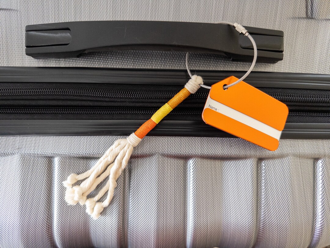 Luggage Identifier With Macrame Bag Charm, Metal Suitcase Label With ...