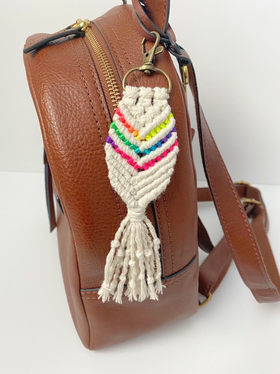 Neon Chevron Pattern Keychain, Cotton Macrame Bag Charm, Car Key Fob ...