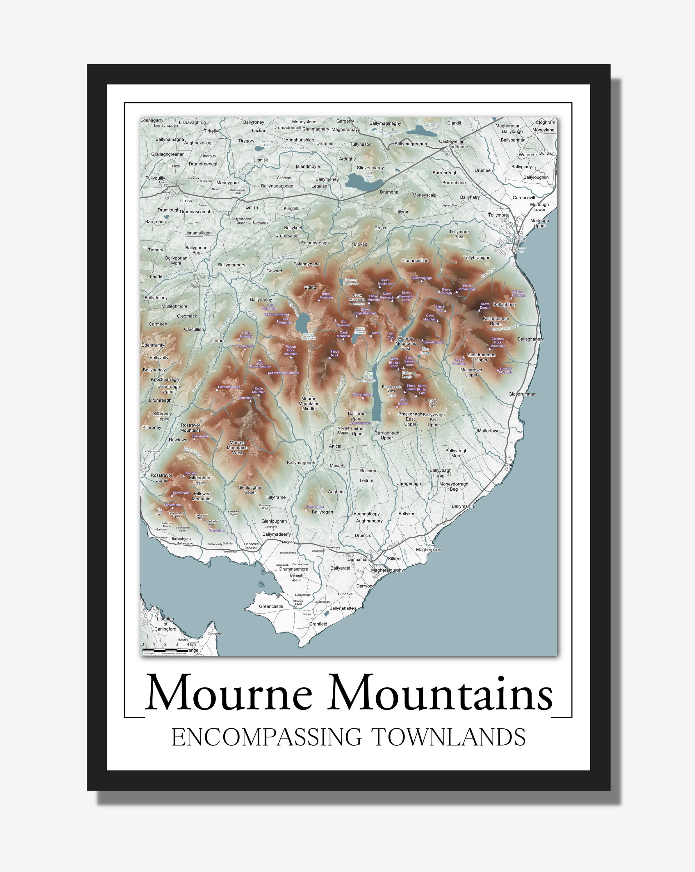 Mourne Mountains - Encompassing Townlands Map — GeoMaps