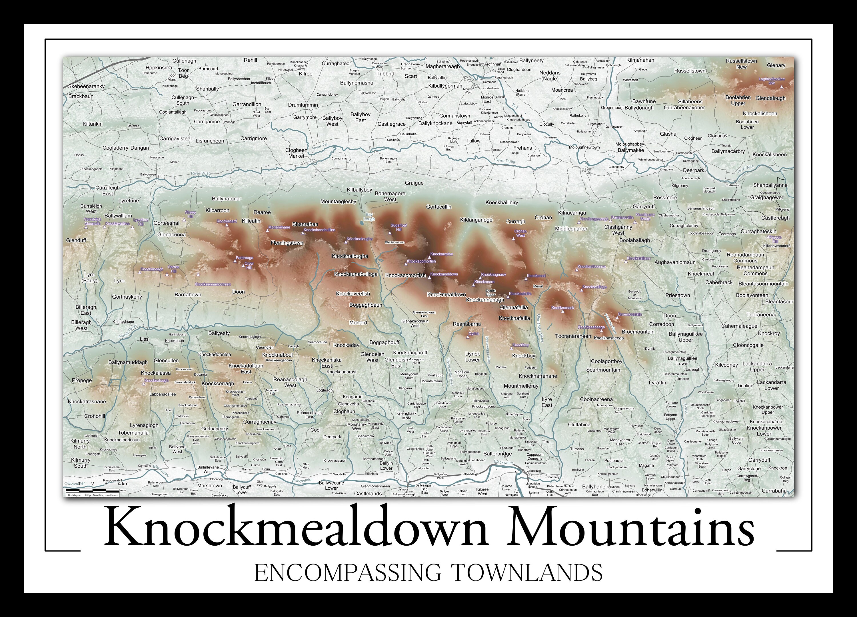 Knockmealdown Mountains - Encompassing Townlands Map — GeoMaps