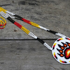 Bear Paw Beaded Medallion , Unisex Pendant, Medicine Wheel Necklace ...